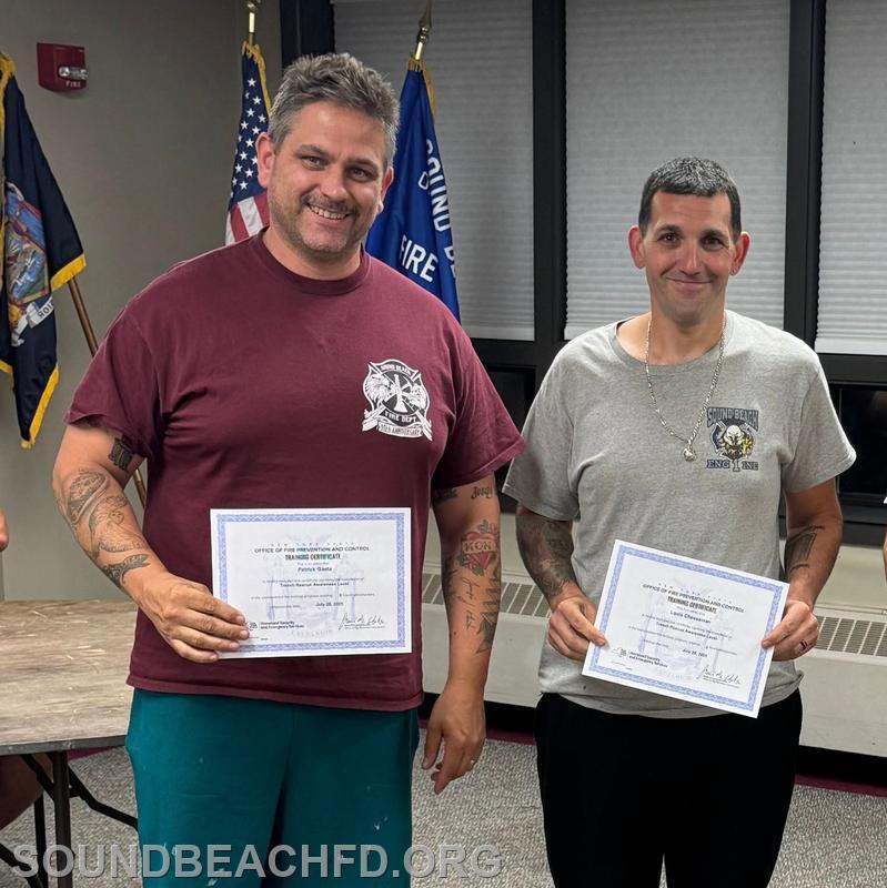 August Service Awards And Certifications - Sound Beach Fire Department